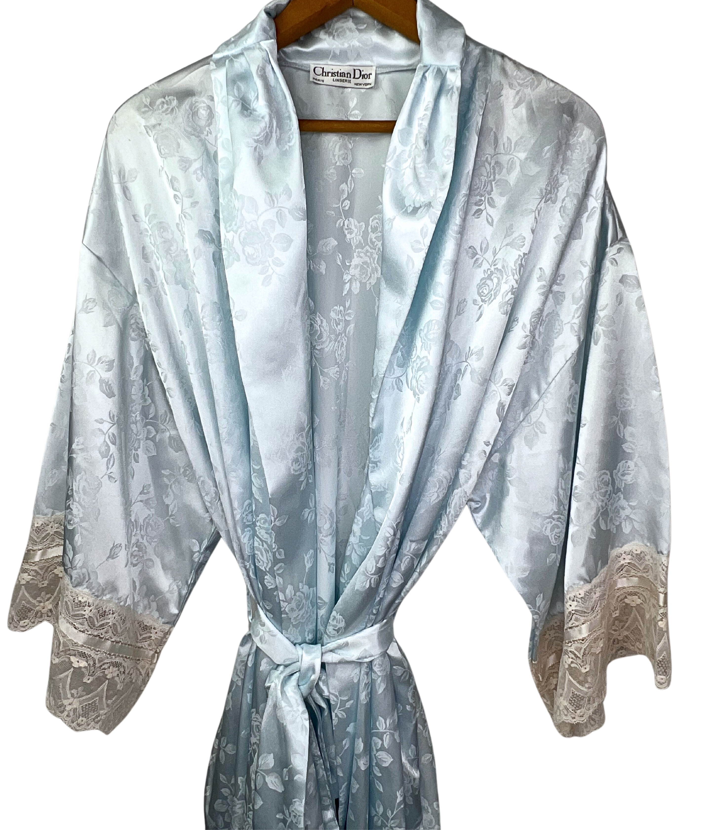 60’s Christian Dior Blue Rose Lace Designer Silk Bathrobe – Fresh to ...