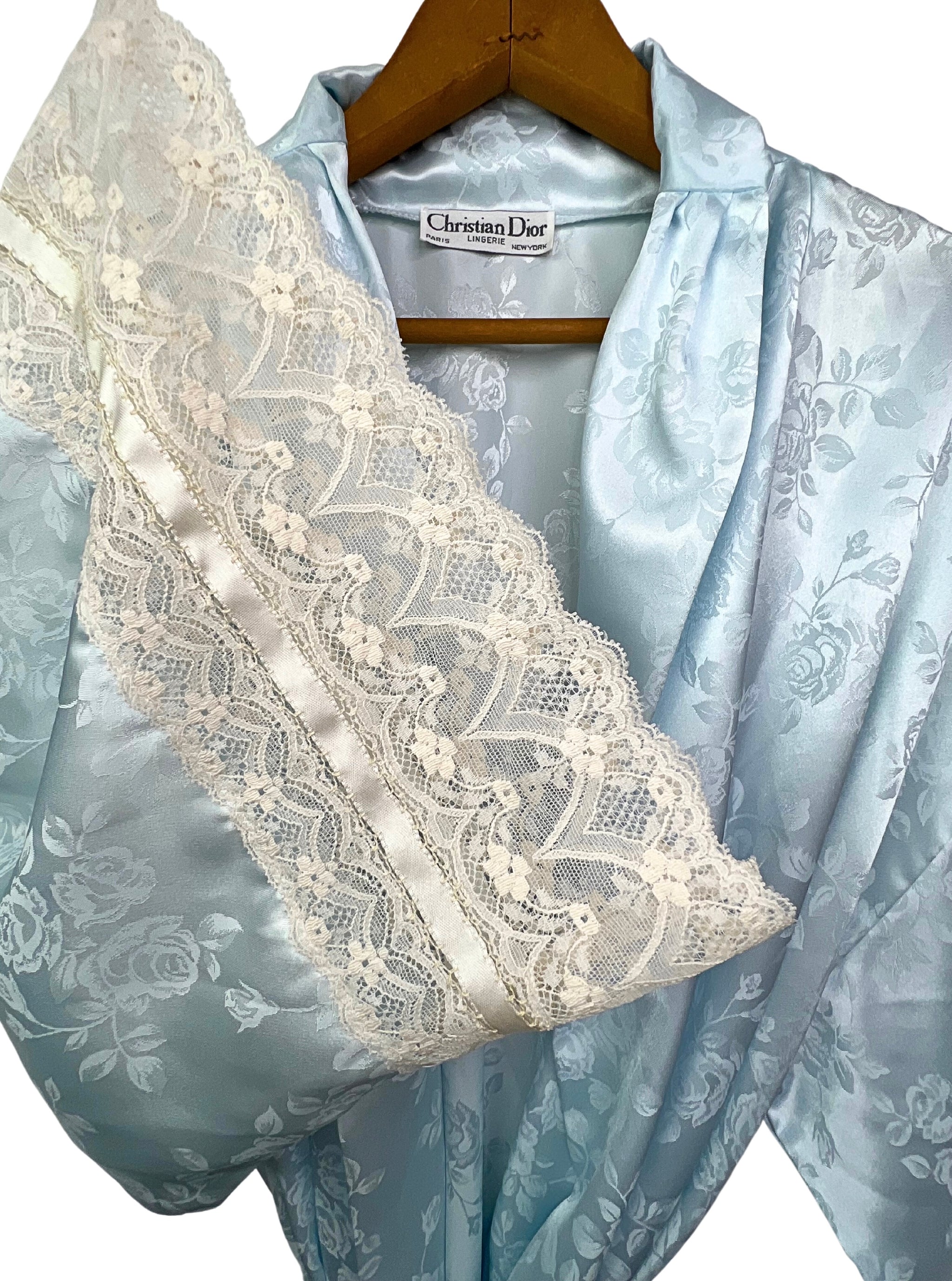 60’s Christian Dior Blue Rose Lace Designer Silk Bathrobe – Fresh to ...